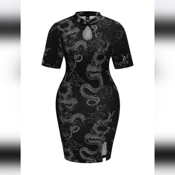 SHEIN | Dresses | Shein Curve Chinese Dragon Print Short Sleeve 2xl ...
